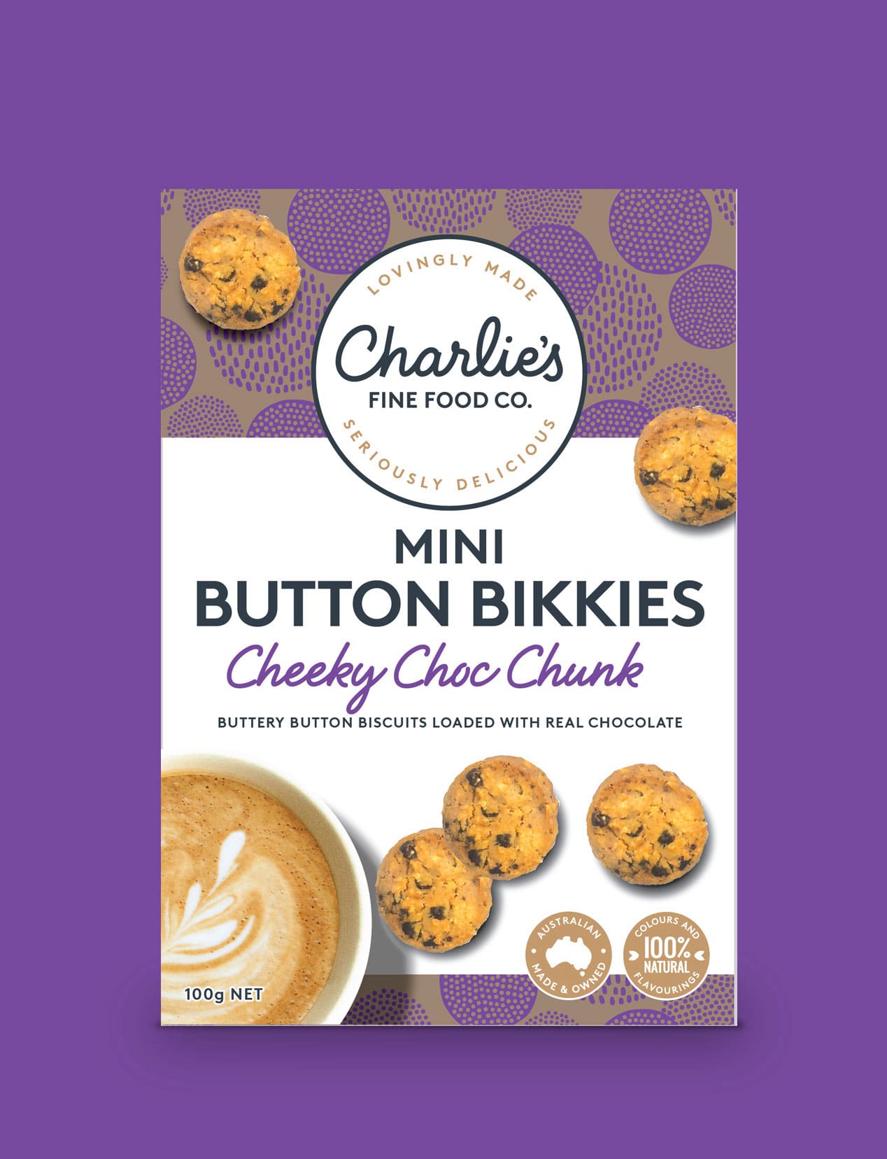 Cheeky Choc Chunk Mini Button Bikkies 110g – Charlie's Fine Food Co.